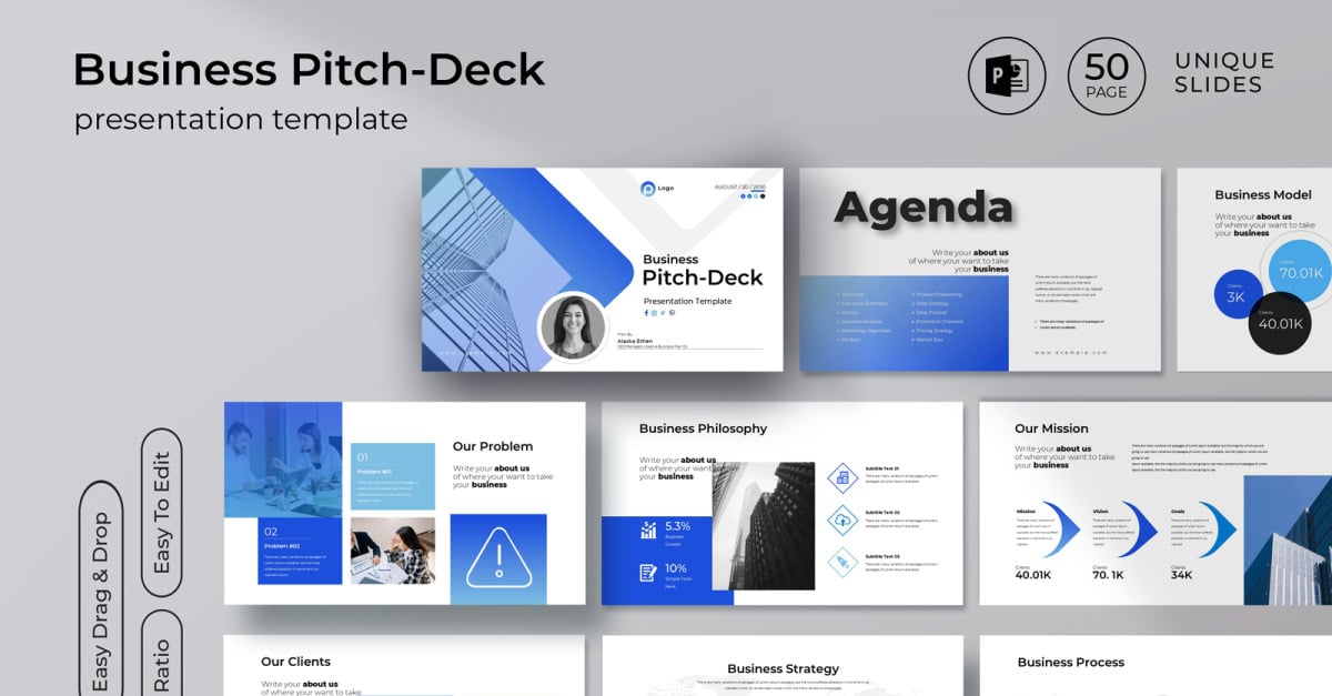 Modèle de présentation de pitch-deck d'entreprise.