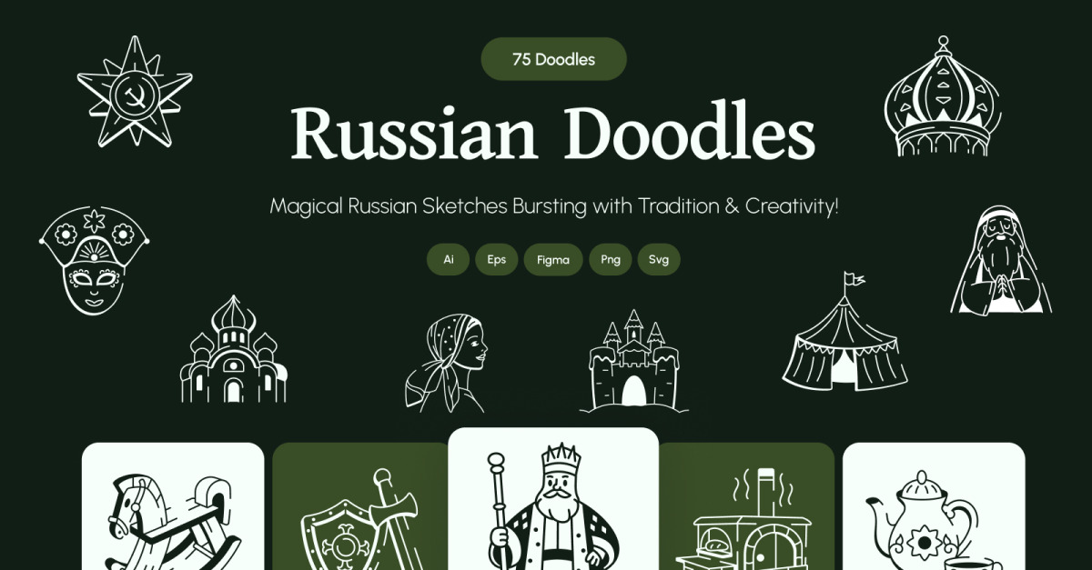 Modern Russian Doodle Icon Set #527926 - TemplateMonster