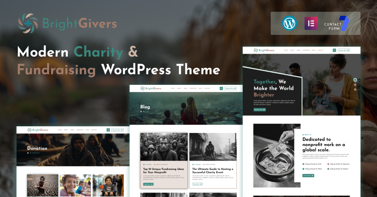 BrightGivers – Tema moderno de WordPress para organizaciones benéficas y recaudación de fondos