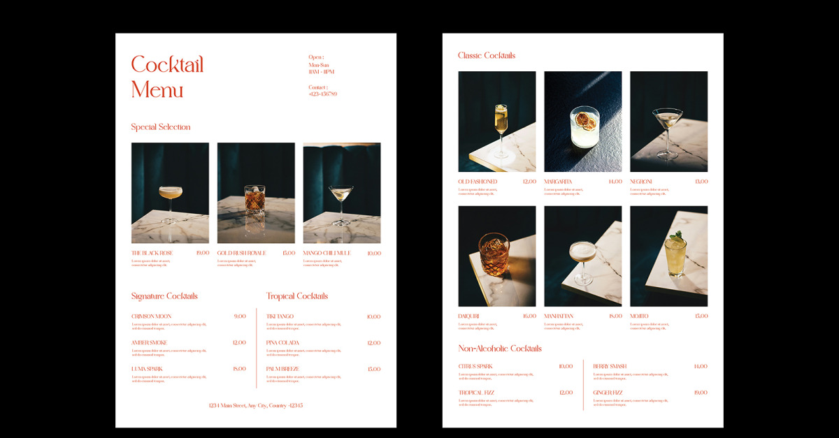 White Minimal Cocktail Menu Template - TemplateMonster