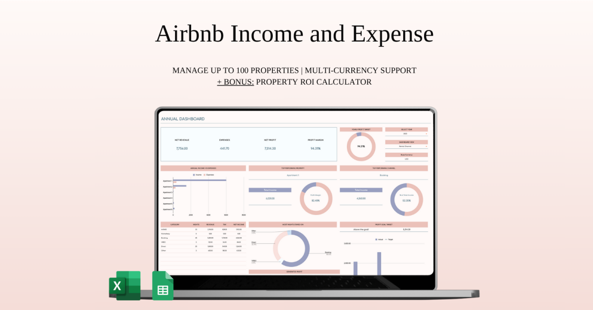 Airbnb Income and Expense Spreadsheet for Hosts and Property Managers ...