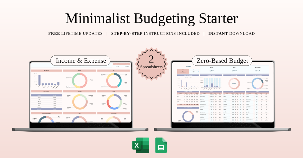 Minimalist Budgeting Starter | Spreadsheet Templates Excel and Google ...