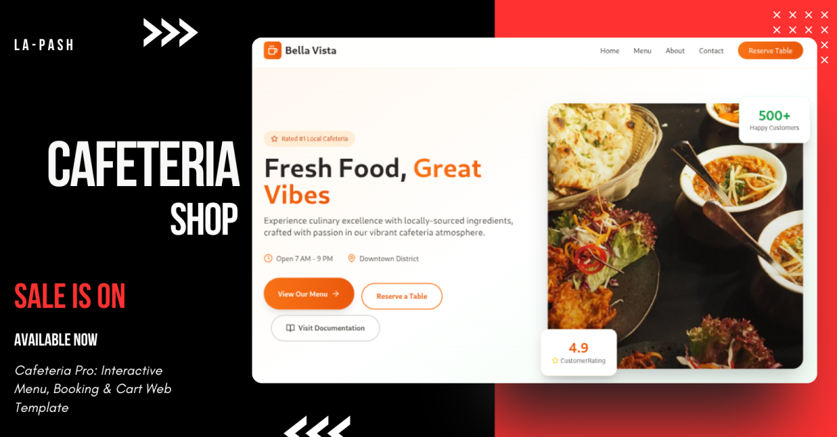 Cafeteria Interactive Menu, Booking and Cart Web Template