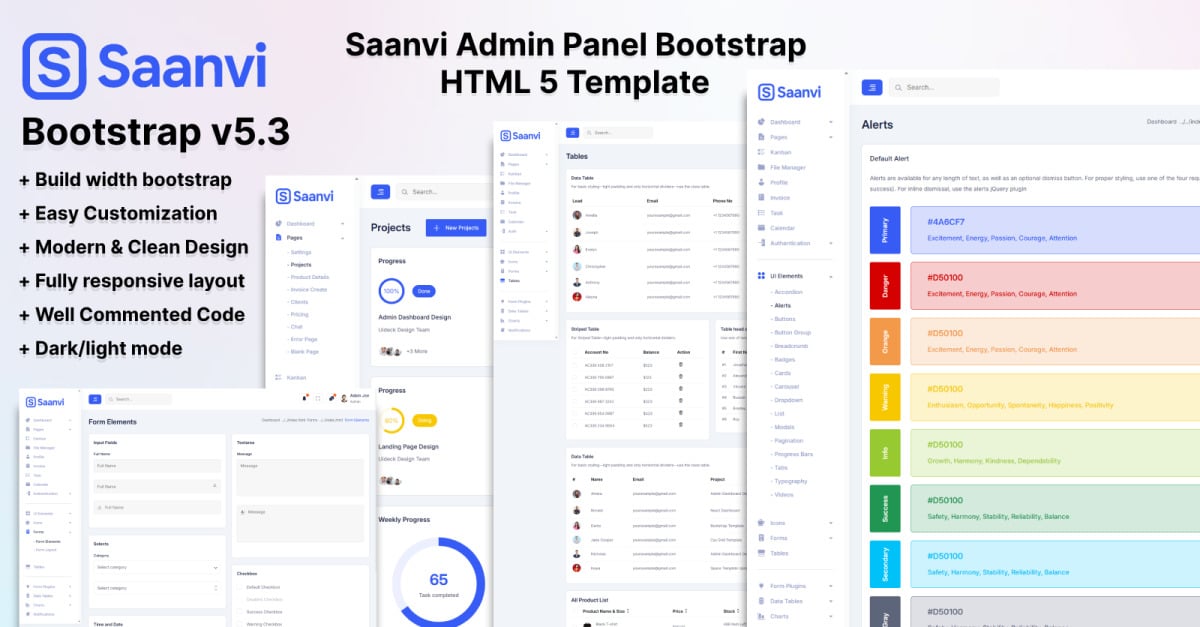 Saanvi - Admin Panel Bootstrap HTML 5 Template Comprehensive Multipurpose Admin Dashboard