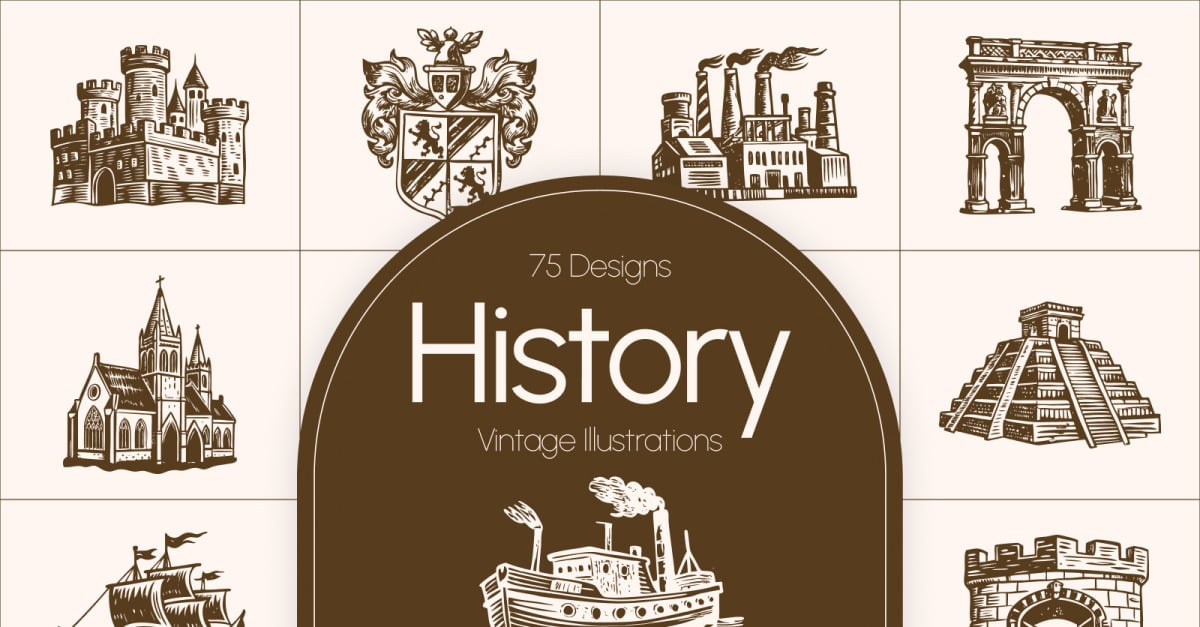 Vintage History Art Illustration Set - TemplateMonster