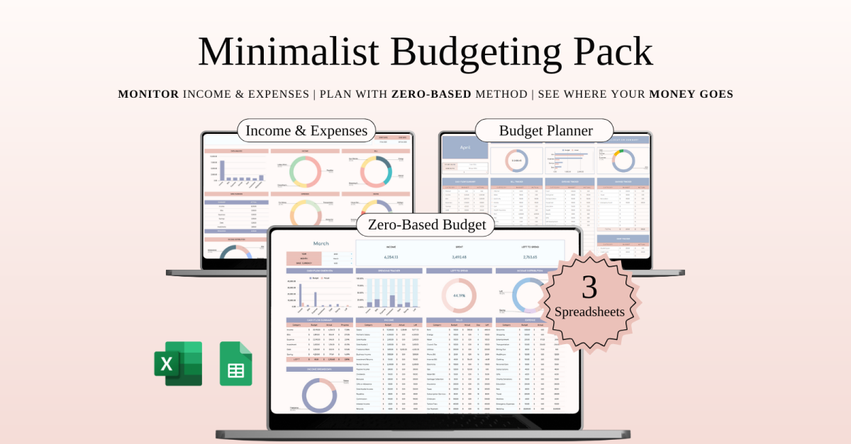 Minimalist Budgeting Pack | Spreadsheet Templates Excel and Google Sheets