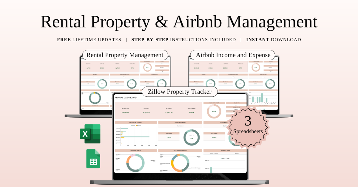 Rental Property and Airbnb Management | Spreadsheet Templates Excel and ...
