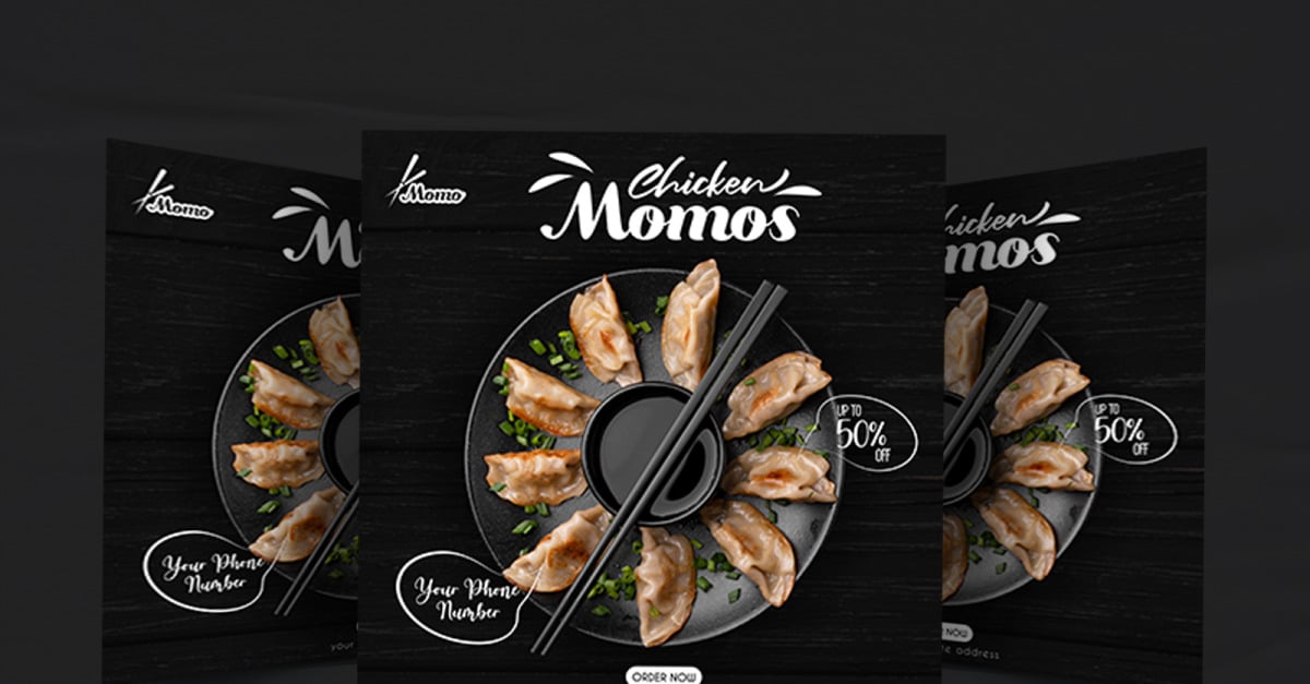 Restaurant momo food social media poster template