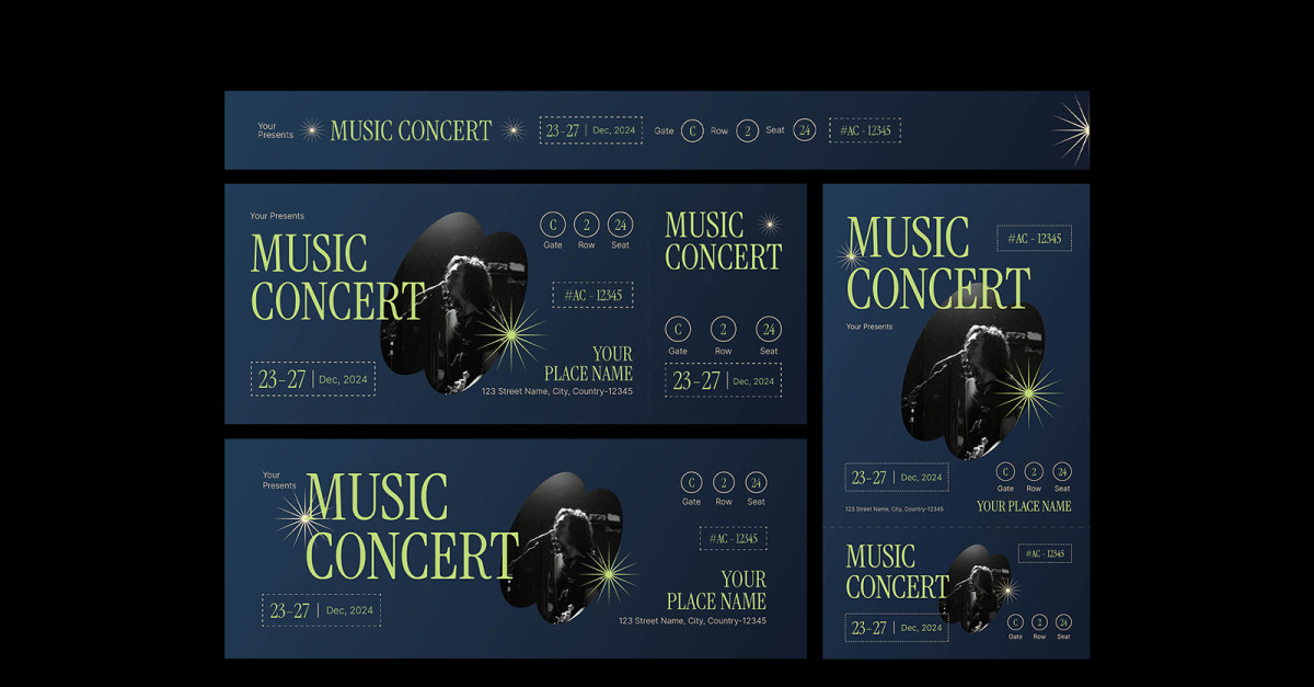 Blue Concert Ticket Template #530909 - TemplateMonster