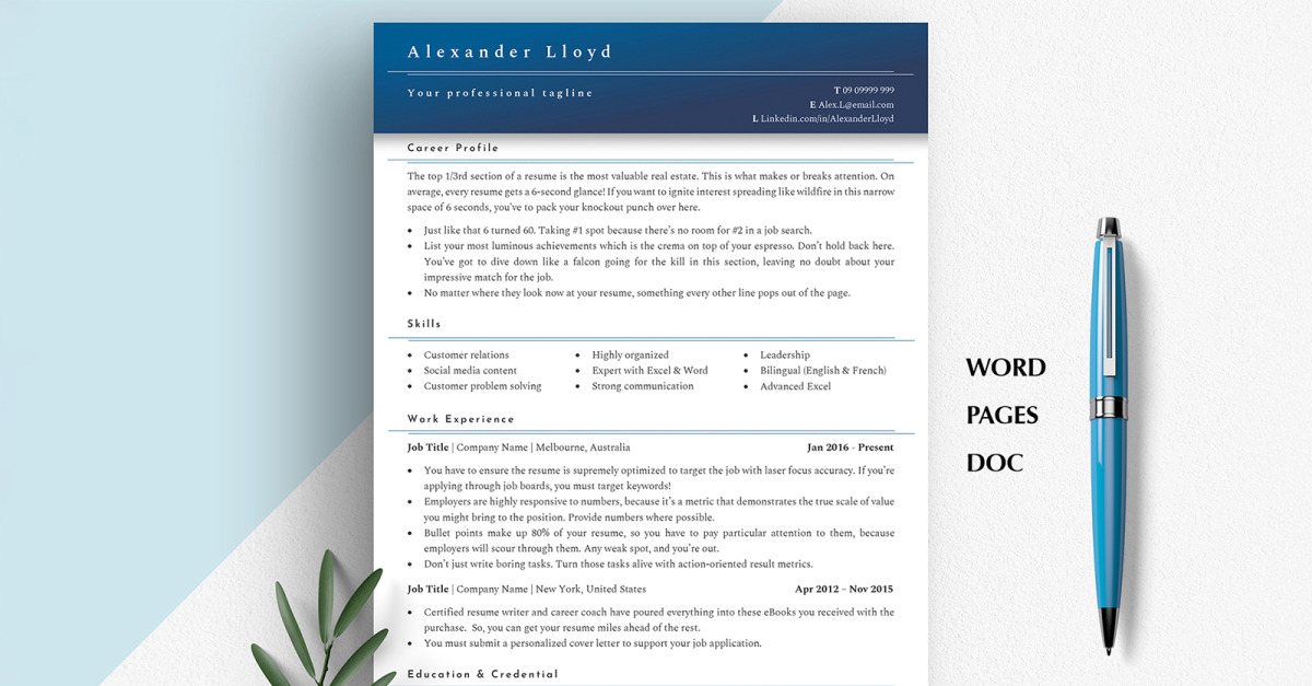 Modern Resumes, Pages Resume Template, Resume Template, Google Doc Resume, Word Resume