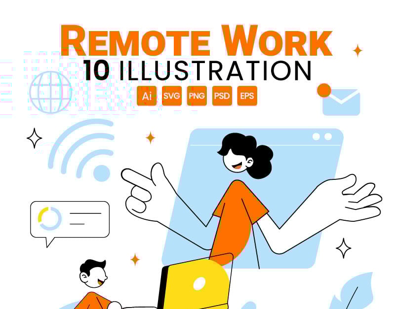 10 Home Remote Working Setup Illustration - TemplateMonster
