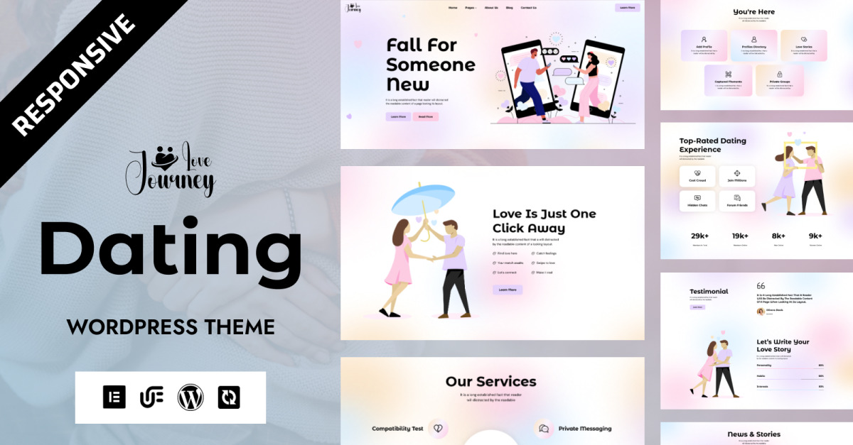 Love Journey - Tema Elementor de WordPress para citas y relaciones en línea