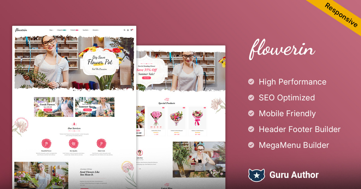 Flowerin - Tema WooCommerce para floristerías y regalos de floristería