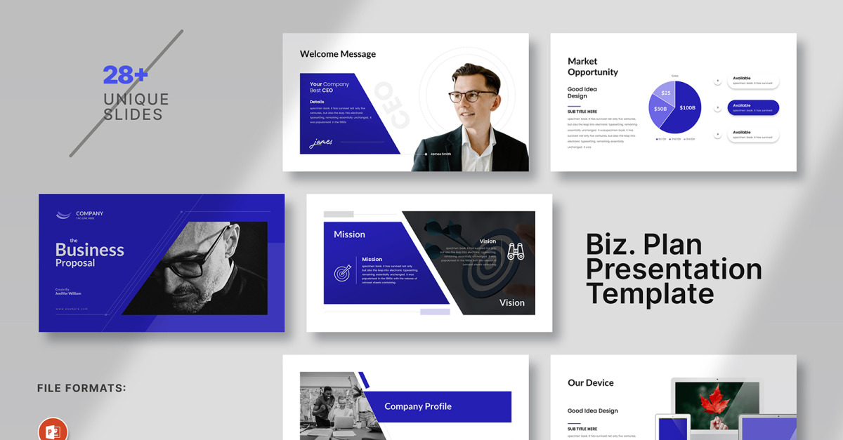 Modello di PowerPoint per piano aziendale blu