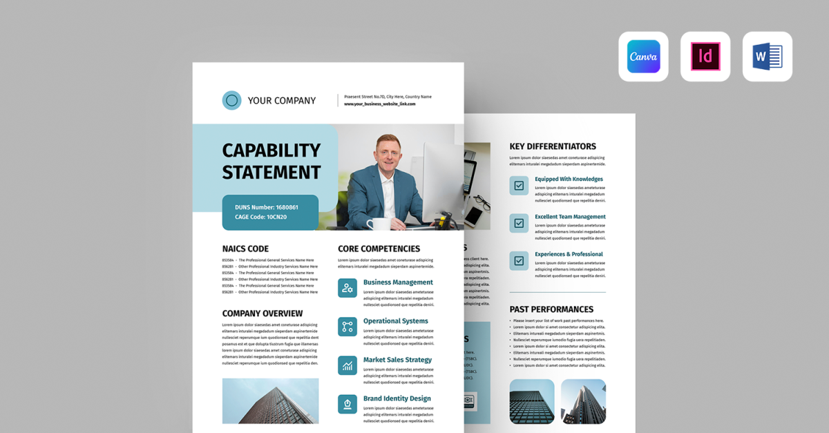 Capability Statement | Canva, MS Word, Indesign