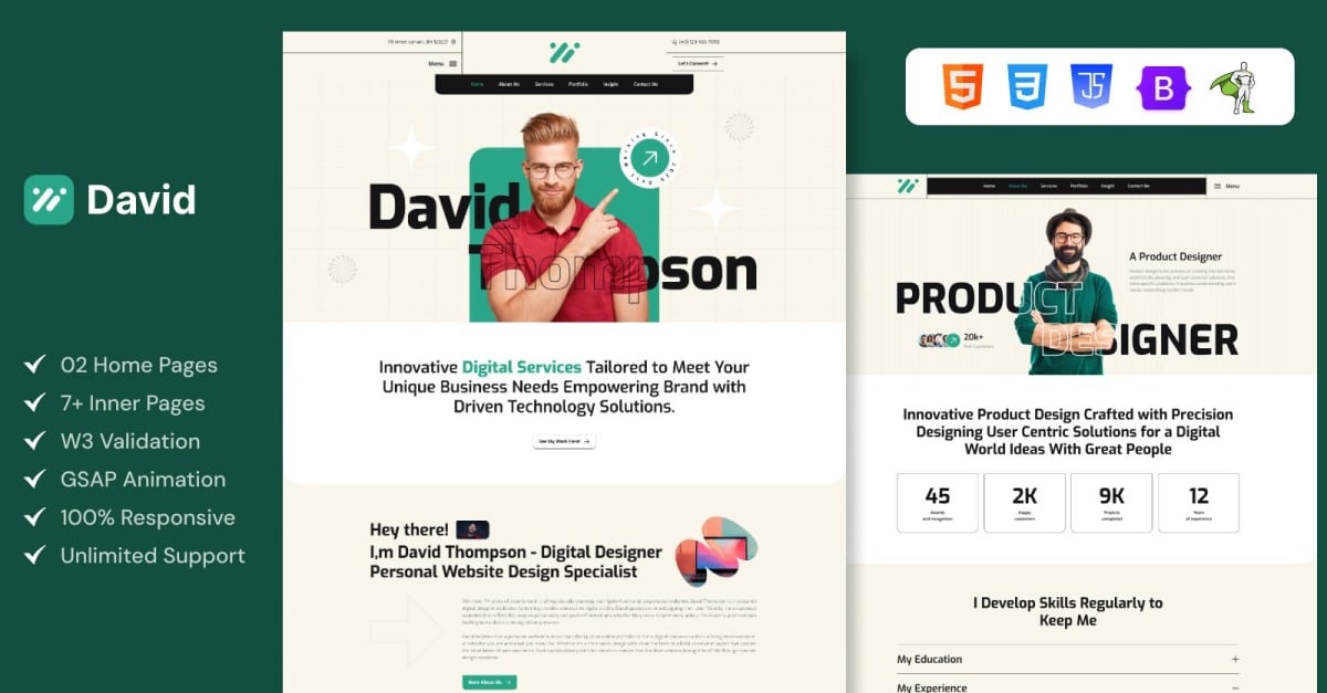 David - Personal Portfolio HTML Template - TemplateMonster
