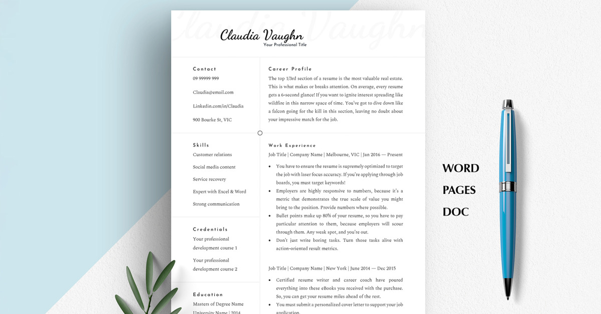 Ultra Clean Resume Template for Word, Google Docs & Mac Pages | ATS ...