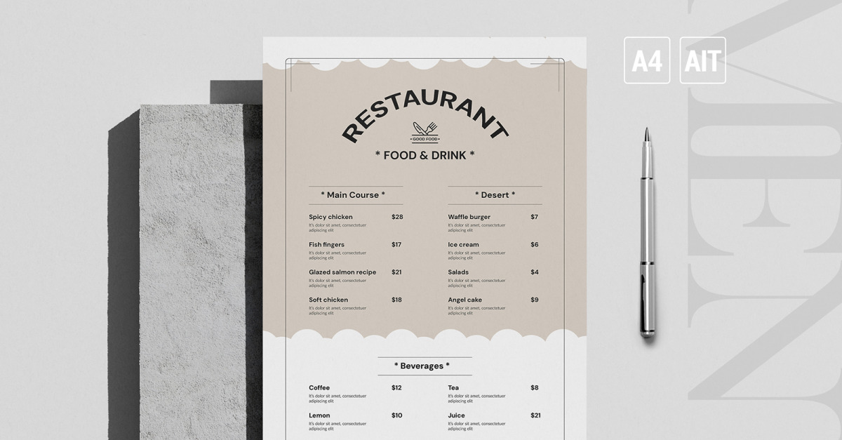 Food Menu Template (Illustrator CC) #533002 - TemplateMonster