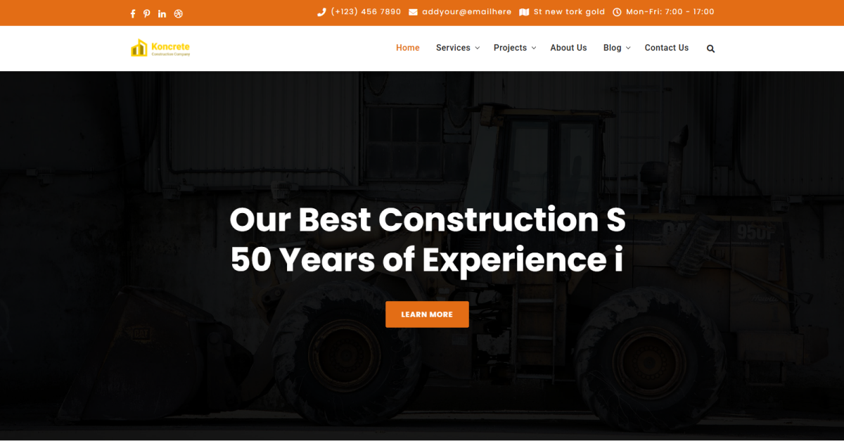 Modèle HTML pour le service de construction Koncrete