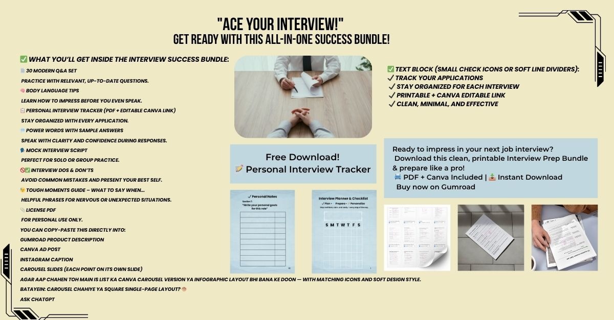 Nterview Success Toolkit – 7-in-1 Printable Guide + Editable Canva Tracker