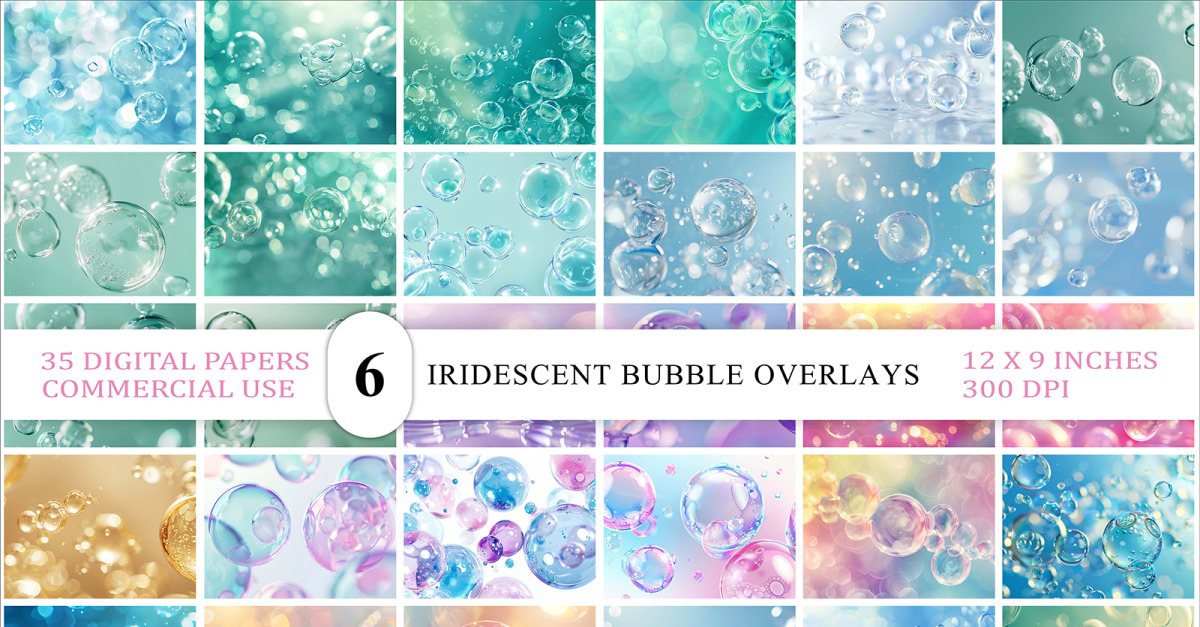 Iridescent Bubble Overlays | Bubble Fantasy Digital Paper Texture ...