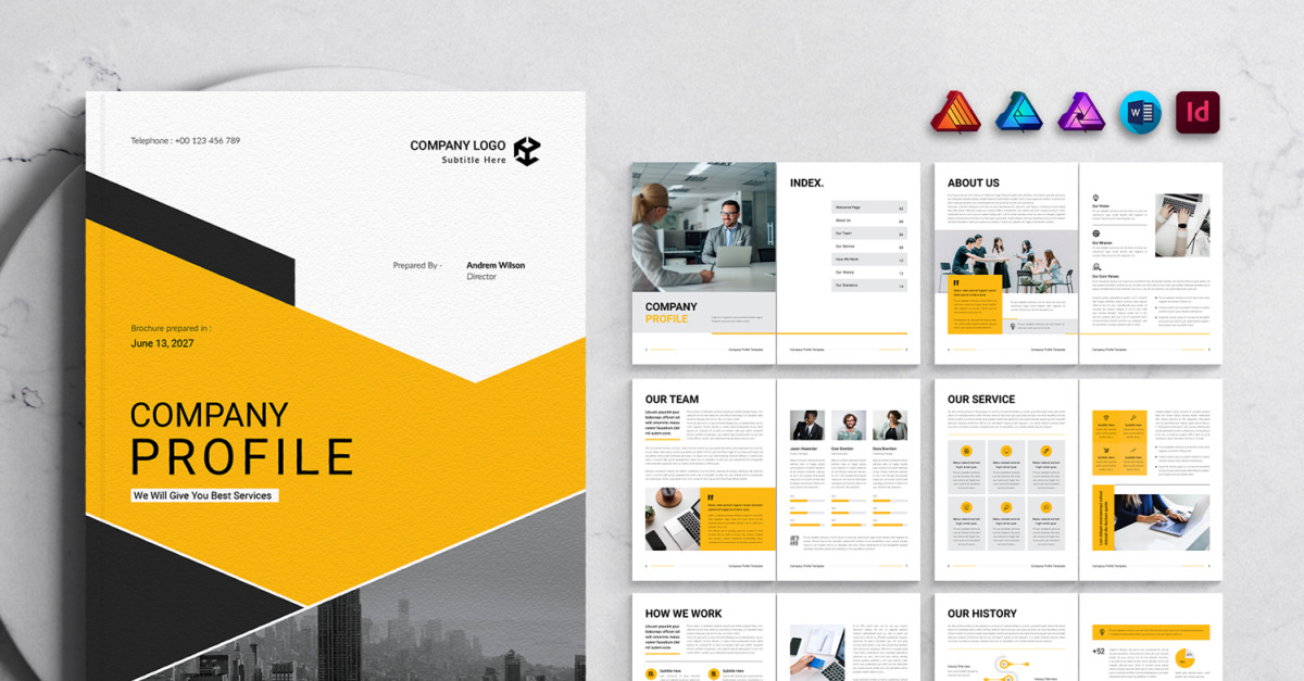 Company Profile Template for MS Word, InDesign, Affinity