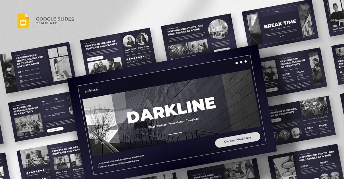 Darkline - Black Google Slides Template - TemplateMonster