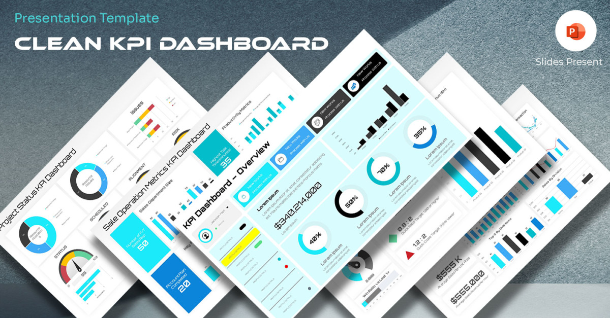 Clean KPI Online Dashboard Powerpoint Template