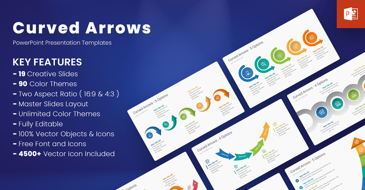 Plantillas de PowerPoint de flechas curvas - TemplateMonster