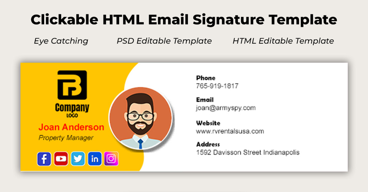 Minimal Email Signature PSD Template | Professional Photoshop Editable ...