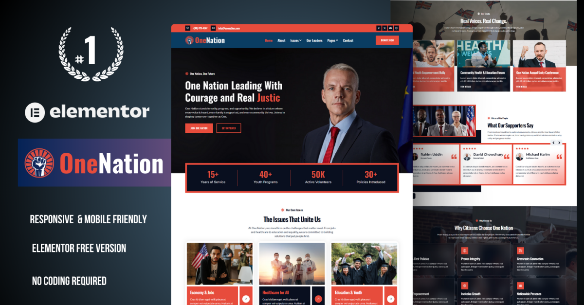 One Nation - Political Party Elementor Template Kit