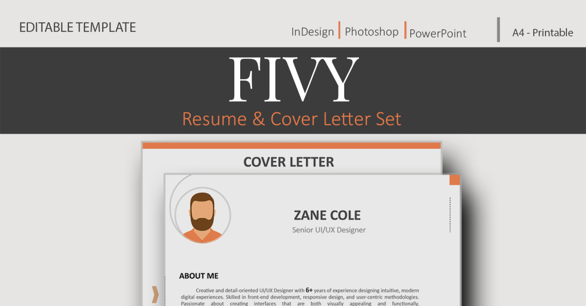 FIVY – Modern Resume & Cover Letter Template for Photoshop, InDesign ...