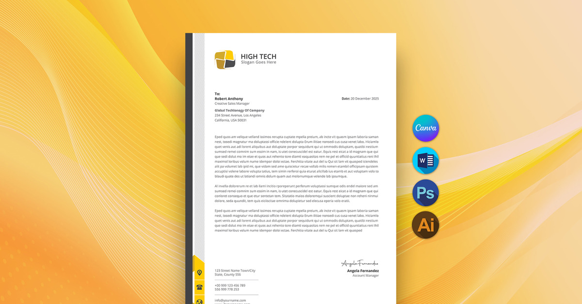 Modern Company Letterhead Design for MS Word and Canva