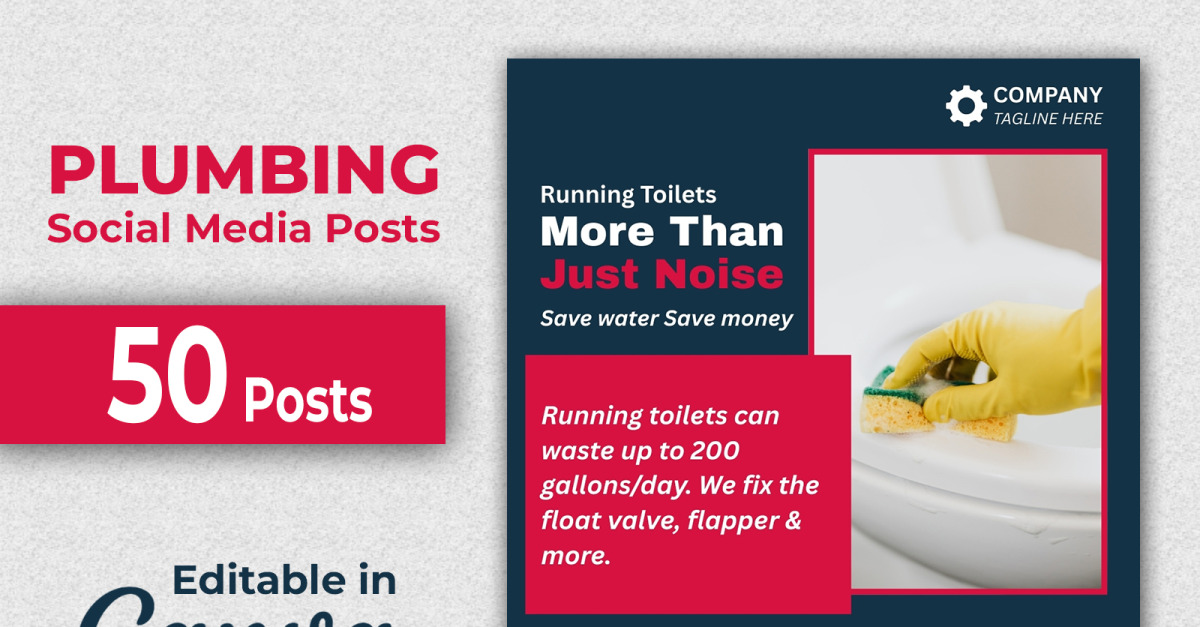 Editable Plumbing Posts - 50 Plumbing Social Media Posts Editable in Canva