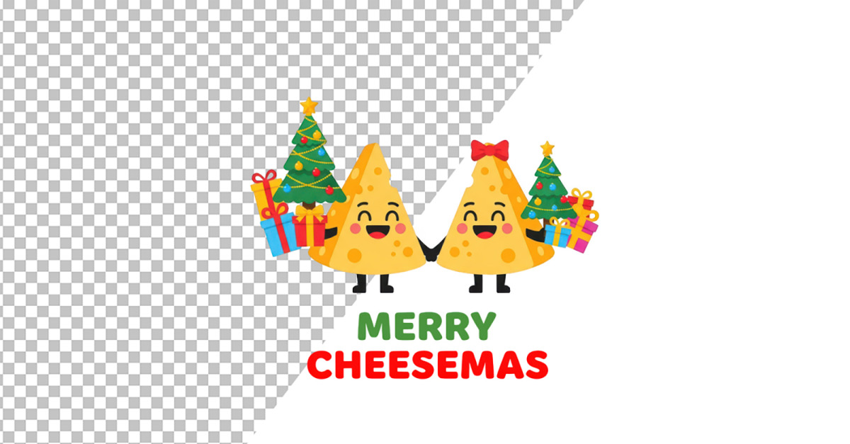 Merry cheesemas cheese characters isolated on transparent background