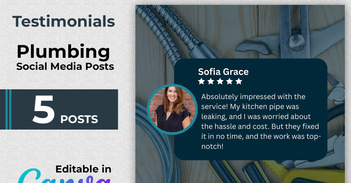 Testimonial Canva Post Pack - 5 Testimonial Feedbak and Review Canva Posts