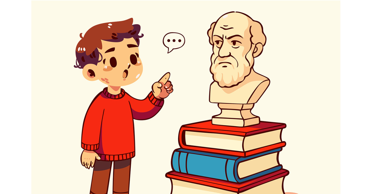 Cartoon Boy Pointing at Man Statue #550971 - TemplateMonster