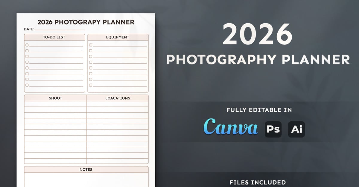 2026 Photography Planner - Minimal A4 Page Layout - Editable Design ...