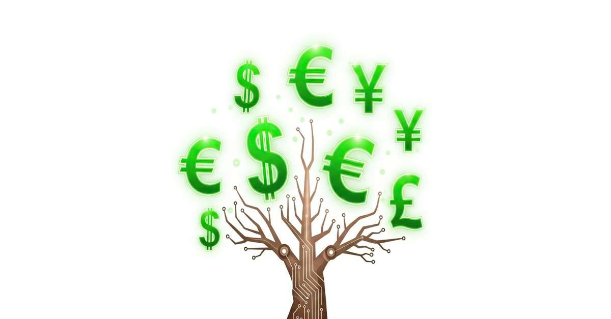 Money tree with glowing currency symbols representing financial growth ...