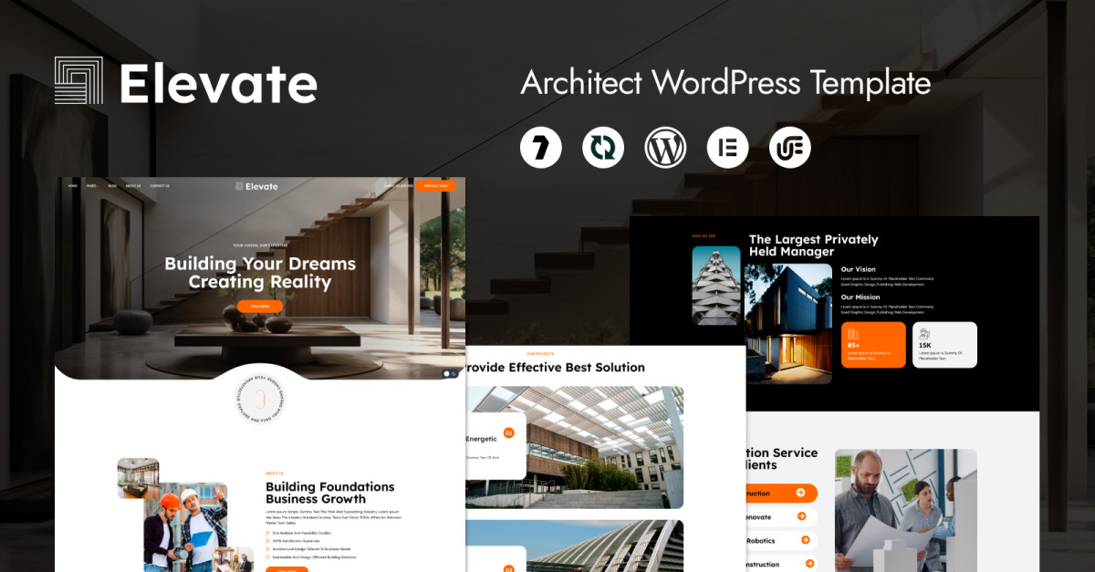 Elevate - Architecture and Construction Minimal WordPress Elementor Template