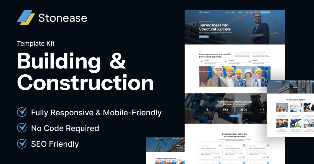 Stonease – Kit de modèles Elementor pour services de construction et de ...