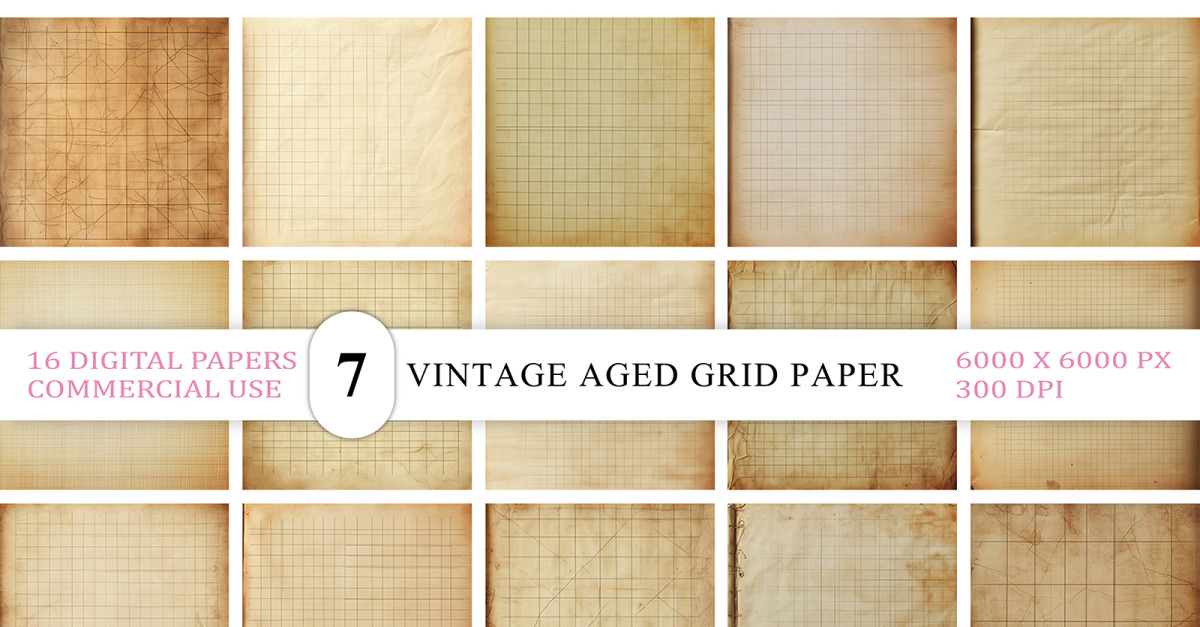 Antique Grid Paper Texture Bundle | Old Notebook Grid Paper Digital ...