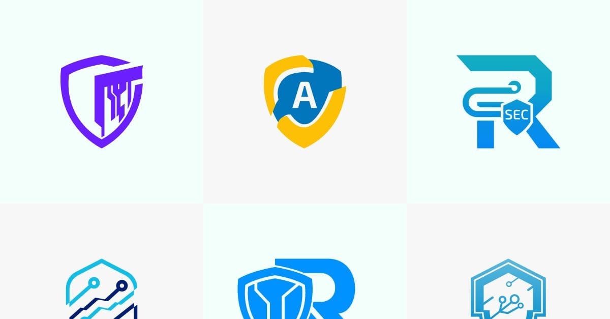 Cyber security and tech shield logo icon bundle premium vector template