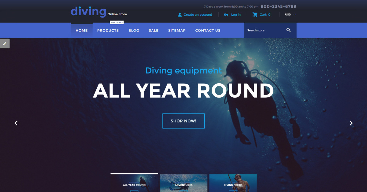Diving Online Store Shopify Theme #58308 - TemplateMonster