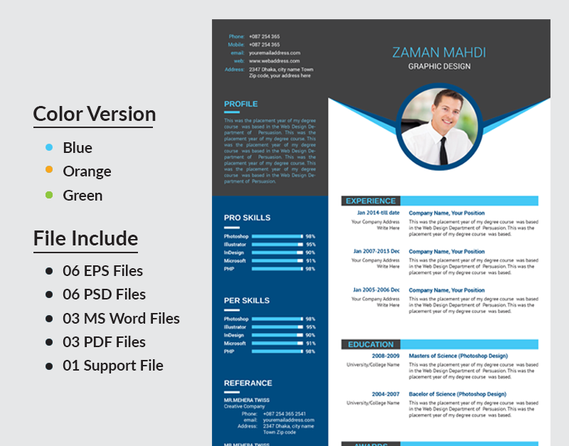 Zaman Mahdi creative Resume Template - TemplateMonster