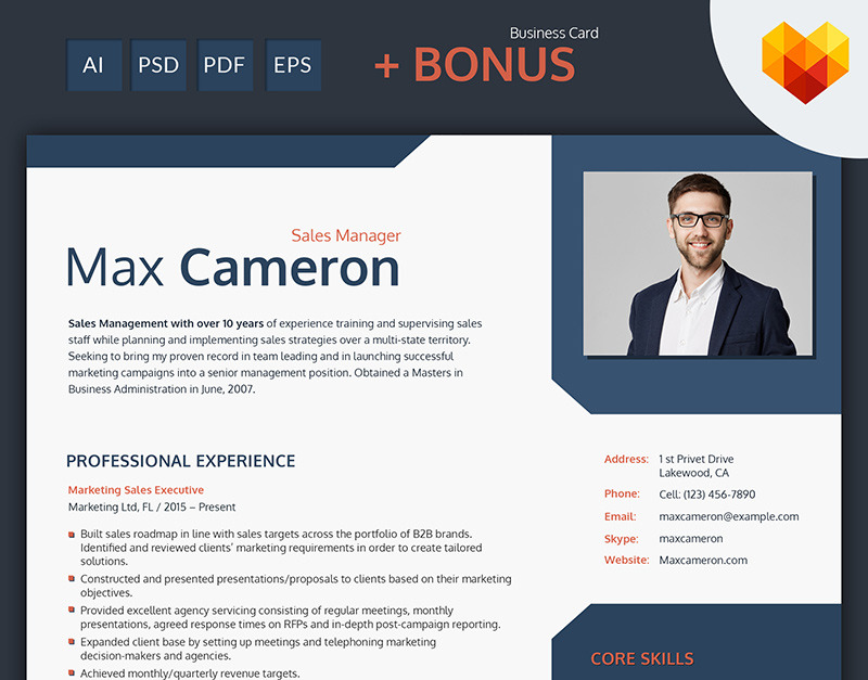 Max Cameron - CV-mall för försäljningschef - TemplateMonster