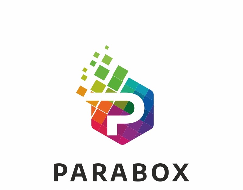 Parabox P bunte Buchstaben-Logo-Schablone - TemplateMonster
