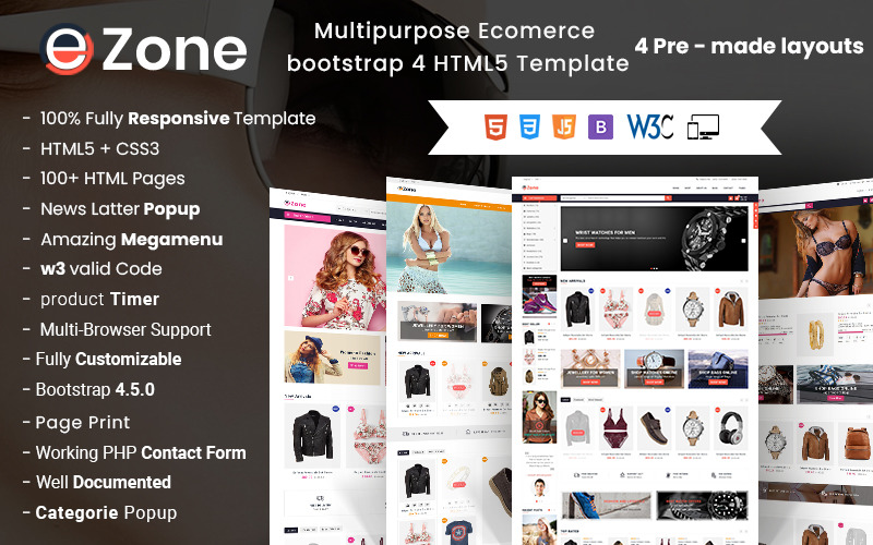 Ezone - Modèle de site Web de commerce électronique polyvalent réactif