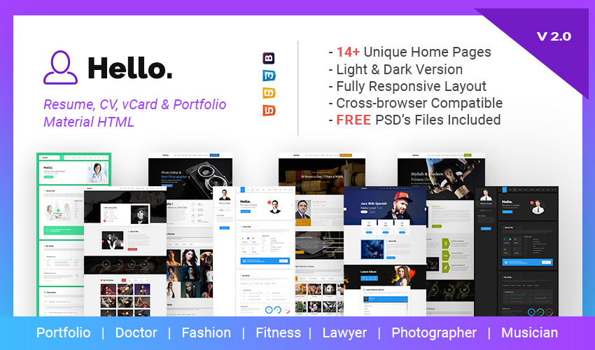Hola currículum - Plantilla HTML para sitio web de CV, vCard y cartera