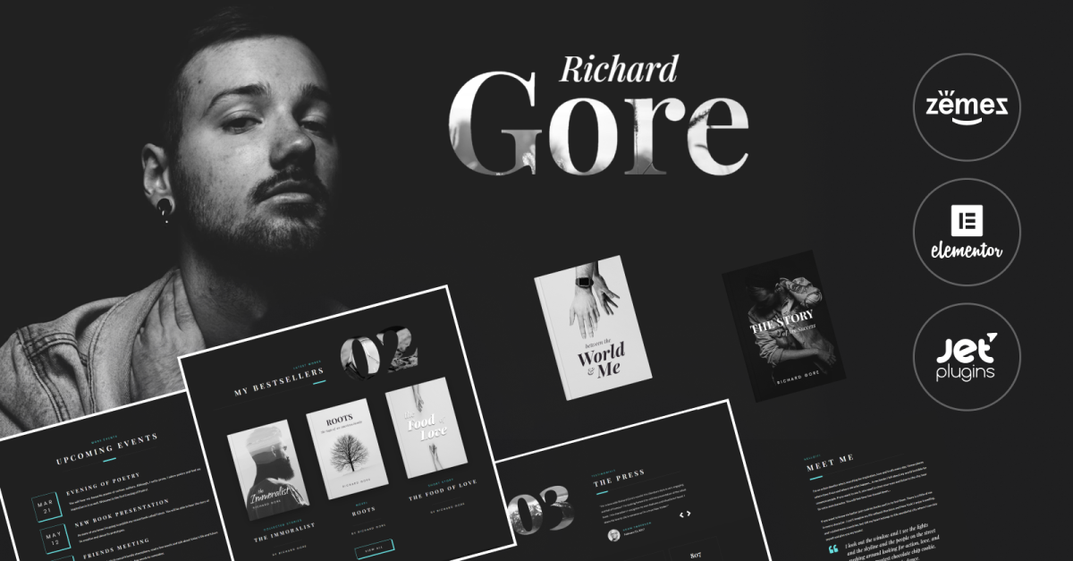 Richard Gore - Stylish Writer Portfolio Template with Elementor Builder WordPress Theme